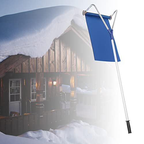 PETSOLA Roof Snow Removal System, Telescopic Skidproof Rod Removable Rooftop Snow Removal Tool, with Wheels Adjustable Length Durable for Garden Lawn, Argent