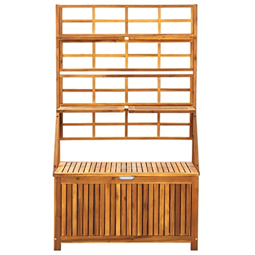 loibinfen Storage Box with Trellis 39"x21.7"x63" Solid Acacia Wood Patio Garden Outdoor Storage Container for Toys, Furniture Deck box (Weight:63.93 lbs)
