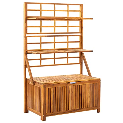 loibinfen Storage Box with Trellis 39"x21.7"x63" Solid Acacia Wood Patio Garden Outdoor Storage Container for Toys, Furniture Deck box (Weight:63.93 lbs)