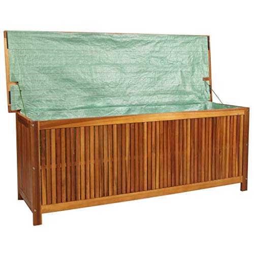 loibinfen Patio Storage Box 59"x19.7"x22.8" Solid Acacia Wood Patio Garden Outdoor Storage Container for Toys, Furniture Deck box (Weight:52.91 lbs)