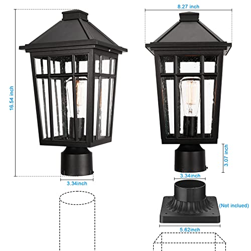 Darkaway Large Outdoor Post Lights Lamp Post Light Fixture, Waterproof Aluminum Housing with Glass, Fence Post Deck Lighting for Garden, Patio, Pathway (Black)