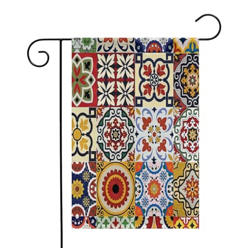 Double-sided garden flag Mexican Talavera Ceramic Tile Pattern Ethnic Folk Outdoor Flag Garden Flag Yard Outdoor Decoration (12×18in).