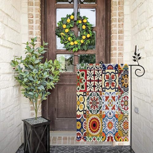 Double-sided garden flag Mexican Talavera Ceramic Tile Pattern Ethnic Folk Outdoor Flag Garden Flag Yard Outdoor Decoration (12×18in).