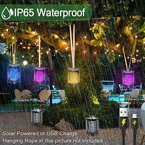 Arzerlize Blue Solar Christamas Lights Outdoor Waterproof 99LED Lantern, USB or Solar Powered Hanging Solar Outdoor Lights Flickering Flame Deck Light Garden Decoration Yard Patio Landscape Blue 2P