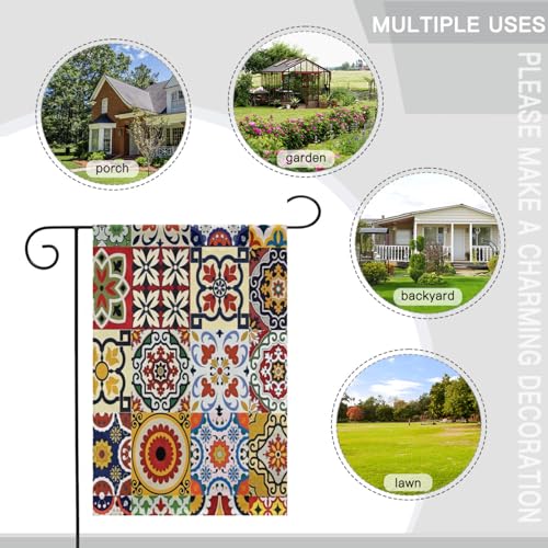 Double-sided garden flag Mexican Talavera Ceramic Tile Pattern Ethnic Folk Outdoor Flag Garden Flag Yard Outdoor Decoration (12×18in).