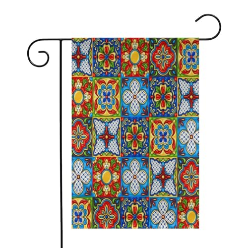Double-sided garden flag Mexican Talavera Ceramic Tile Pattern Outdoor Flag Garden Flag Yard Outdoor Decoration (12×18in).