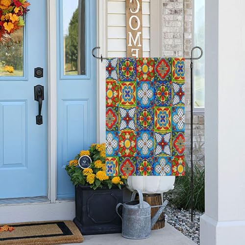 Double-sided garden flag Mexican Talavera Ceramic Tile Pattern Outdoor Flag Garden Flag Yard Outdoor Decoration (12×18in).