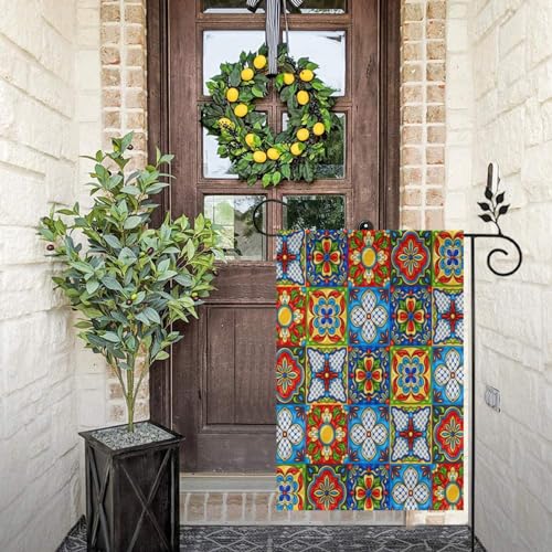 Double-sided garden flag Mexican Talavera Ceramic Tile Pattern Outdoor Flag Garden Flag Yard Outdoor Decoration (12×18in).