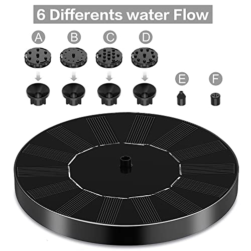 Solar Fountain for Bird bath, 2.5W Solar Water Fountain Pump with 6 Nozzles, Solar Panel Kit Water Fountain for Garden, Pond, Pool, Patio, Fish Tank, Outdoor