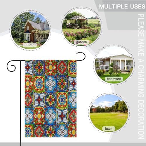 Double-sided garden flag Mexican Talavera Ceramic Tile Pattern Outdoor Flag Garden Flag Yard Outdoor Decoration (12×18in).
