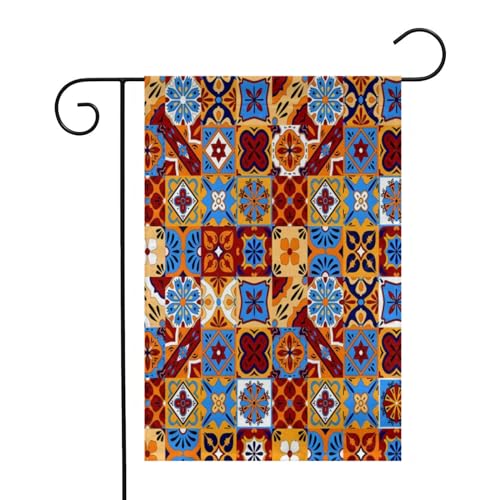 Double-sided garden flag Mexican Talavera Ceramic Tile Pattern Outdoor Flag Garden Flag Yard Outdoor Decoration (12×18in).