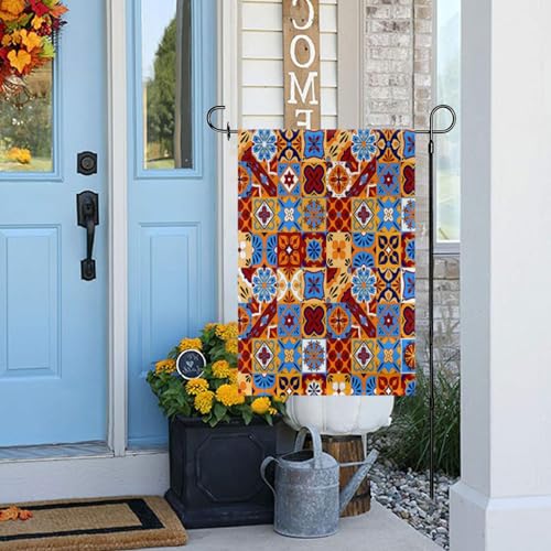 Double-sided garden flag Mexican Talavera Ceramic Tile Pattern Outdoor Flag Garden Flag Yard Outdoor Decoration (12×18in).