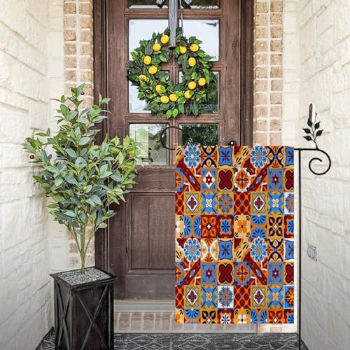 Double-sided garden flag Mexican Talavera Ceramic Tile Pattern Outdoor Flag Garden Flag Yard Outdoor Decoration (12×18in).