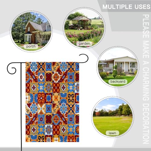 Double-sided garden flag Mexican Talavera Ceramic Tile Pattern Outdoor Flag Garden Flag Yard Outdoor Decoration (12×18in).