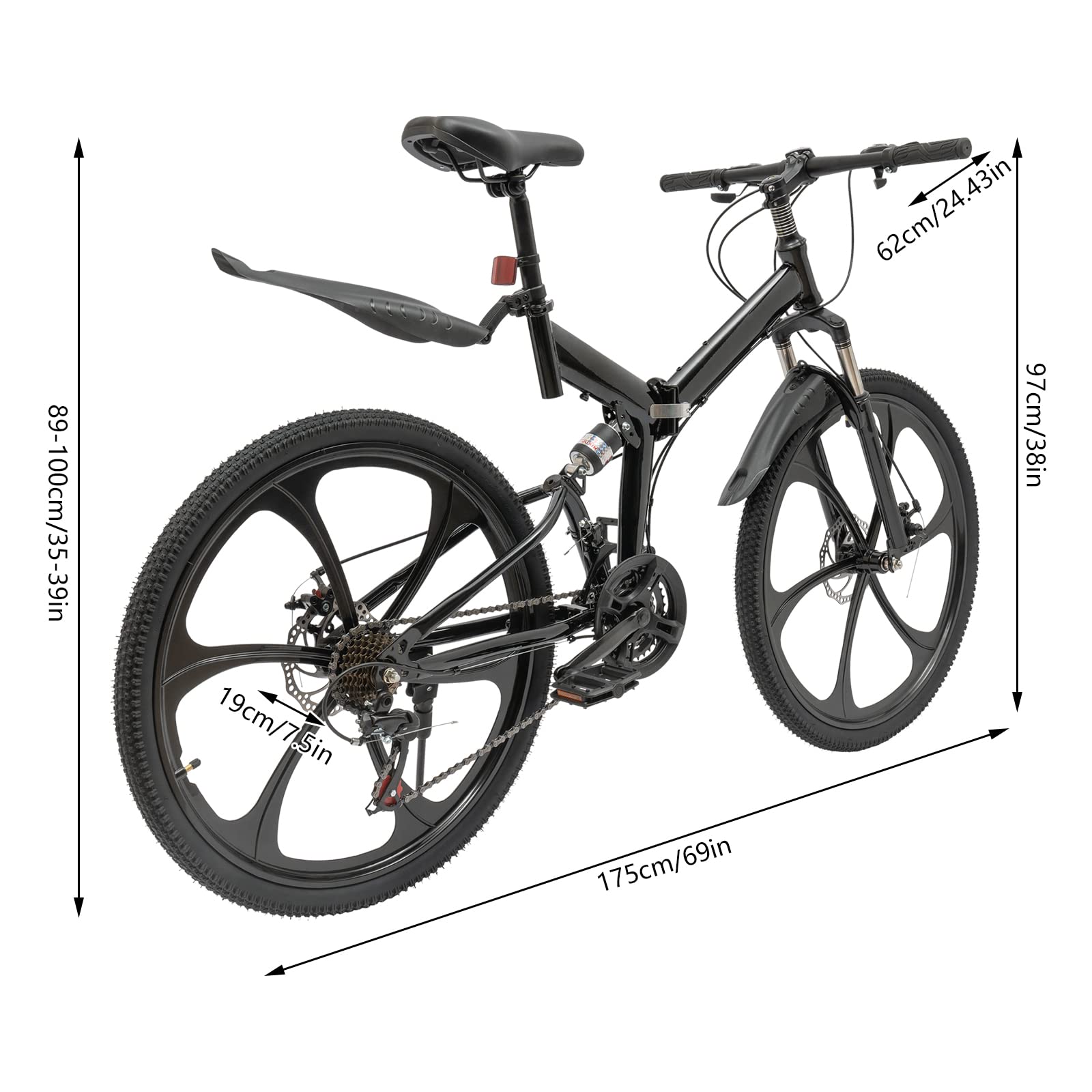 Dodoam 26" Mountain Bike 21 Speed Bicycle MTB Disc Brake Full Suspension Dual Disc Brake
