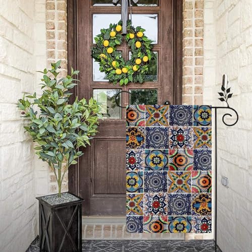 Double-sided garden flag Mexican Talavera Ceramic Tile Pattern Ethnic Folk Outdoor Flag Garden Flag Yard Outdoor Decoration (12×18in).