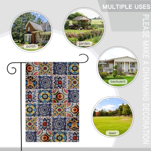 Double-sided garden flag Mexican Talavera Ceramic Tile Pattern Ethnic Folk Outdoor Flag Garden Flag Yard Outdoor Decoration (12×18in).