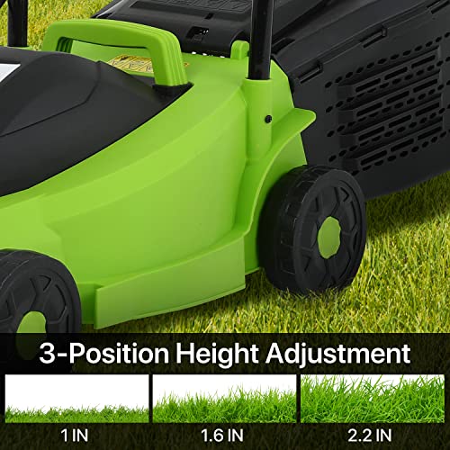 Electric Lawn Mower Corded Push Mower with 12 Amp, 13 Inch Lawnmower with 3 Adjustable Cutting Heights and Collection Box Included for Yard, Lawn and Garden Care