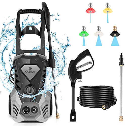 Electric Pressure Washer 1800W Power Washer with 5 Nozzles, Hose Reel, High Pressure Cleaner for Fences,Patios,Garden (Wisdom Grey)
