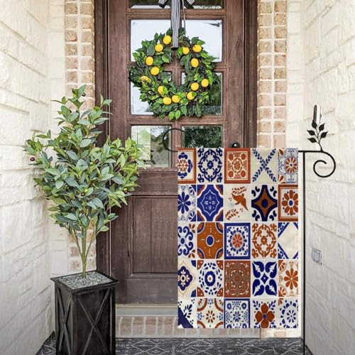 Double-sided garden flag Ceramic Moroccan Mexican Talavera Tiles Outdoor Flag Garden Flag Yard Outdoor Decoration (12×18in).