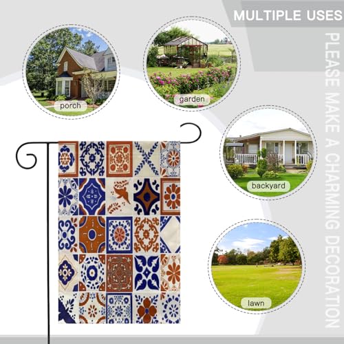 Double-sided garden flag Ceramic Moroccan Mexican Talavera Tiles Outdoor Flag Garden Flag Yard Outdoor Decoration (12×18in).