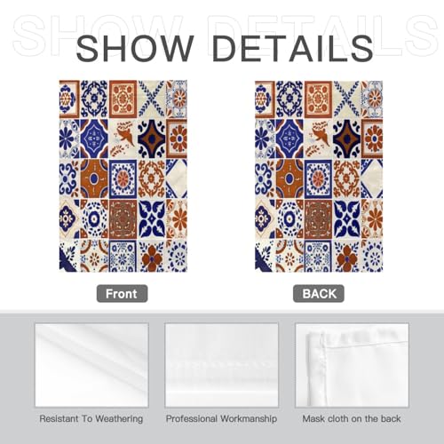 Double-sided garden flag Ceramic Moroccan Mexican Talavera Tiles Outdoor Flag Garden Flag Yard Outdoor Decoration (12×18in).
