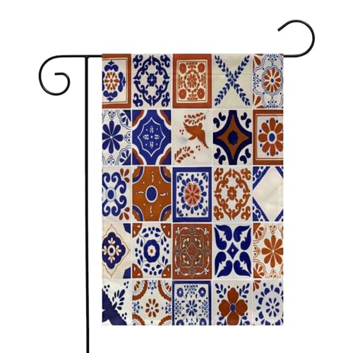 Double-sided garden flag Ceramic Moroccan Mexican Talavera Tiles Outdoor Flag Garden Flag Yard Outdoor Decoration (12×18in).