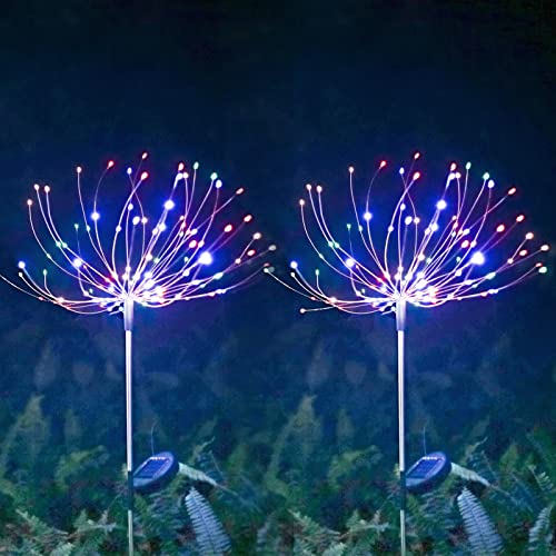 La Farah Solar Garden Lights Outdoor ,2 Lighting Modes, 120 LEDs Waterproof Solar Powered Garden Ornaments Starburst Firework Pathway Lights for Flowerbed Lawn Patio -2 Pack (Colorful)