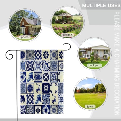 Double-sided garden flag Mexican Talavera Ceramic Tile Pattern Ethnic Folk Outdoor Flag Garden Flag Yard Outdoor Decoration (12×18in).