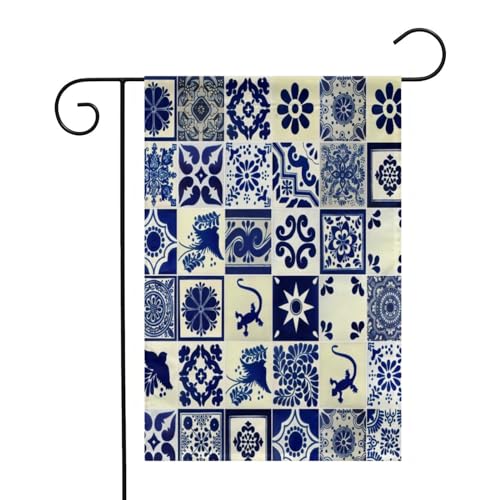 Double-sided garden flag Mexican Talavera Ceramic Tile Pattern Ethnic Folk Outdoor Flag Garden Flag Yard Outdoor Decoration (12×18in).