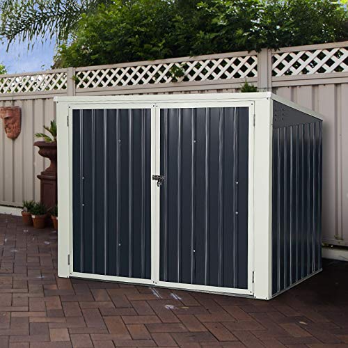 Goplus Outdoor Storage Shed 6' x 3', Multi-Purpose Galvanized Steel Garbage Cans Box with Easy Lift Hinges, Lockable Shed for Garden, Patio, Backyard, Dark Gray