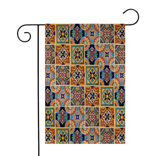 Double-sided garden flag Mexican Talavera Tiles Boho Print Outdoor Flag Garden Flag Yard Outdoor Decoration (12×18in).