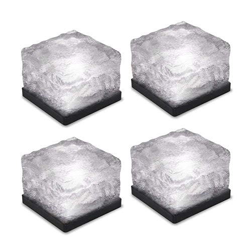 WONFAST 4 Pack Solar Path Ice Cube Lights Outdoor, Waterproof Glass LED Glass Clear Brick in-Groud Buried Festive Light Night Lamp for Garden Courtyard Pathway Patio Pool Pond Decoration(White)