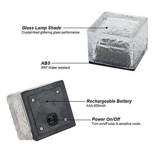 WONFAST 4 Pack Solar Path Ice Cube Lights Outdoor, Waterproof Glass LED Glass Clear Brick in-Groud Buried Festive Light Night Lamp for Garden Courtyard Pathway Patio Pool Pond Decoration(White)