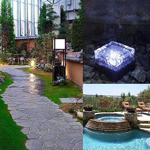 WONFAST 4 Pack Solar Path Ice Cube Lights Outdoor, Waterproof Glass LED Glass Clear Brick in-Groud Buried Festive Light Night Lamp for Garden Courtyard Pathway Patio Pool Pond Decoration(White)