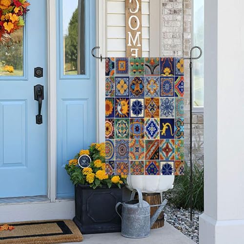 Double-sided garden flag Mexican Talavera Ceramic Tile Pattern Ethnic Folk Outdoor Flag Garden Flag Yard Outdoor Decoration (12×18in).