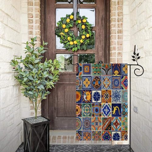Double-sided garden flag Mexican Talavera Ceramic Tile Pattern Ethnic Folk Outdoor Flag Garden Flag Yard Outdoor Decoration (12×18in).