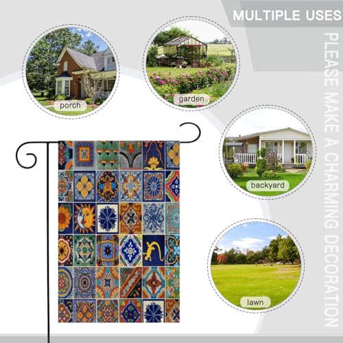 Double-sided garden flag Mexican Talavera Ceramic Tile Pattern Ethnic Folk Outdoor Flag Garden Flag Yard Outdoor Decoration (12×18in).