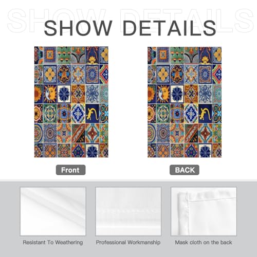 Double-sided garden flag Mexican Talavera Ceramic Tile Pattern Ethnic Folk Outdoor Flag Garden Flag Yard Outdoor Decoration (12×18in).
