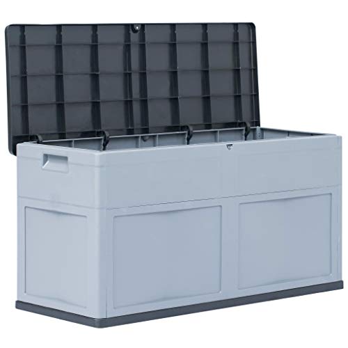 INLIFE 84.5 Gal Garden Storage Deck Box,Waterproof Outdoor Storage Box Storage Cabinet Plastic Garden Organizer For Patio,Lawn,Backyard Outdoor Bench With Storage Gray 46.9"x 18.1"x 23.6"
