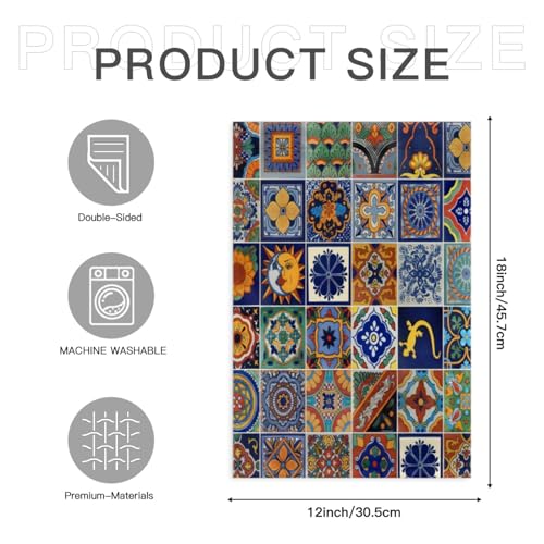 Double-sided garden flag Mexican Talavera Ceramic Tile Pattern Ethnic Folk Outdoor Flag Garden Flag Yard Outdoor Decoration (12×18in).