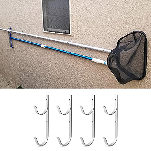 Oeey 4pcs Pool Pole Hanger, Wall Mount Pool Rod Hanger, Aluminium Pool Hooks Ideal for Telescopic Poles, Skimmers, Leaf Rakes, Garden Tools and Swimming Pool Accessories