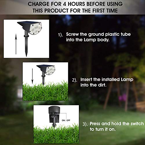 WBM Smart 20 LEDs Solar Landscape Spotlights, IP67 Waterproof, 2-in-1 Wireless Outdoor Security Lights for Yard Garden Driveway Porch Walkway Pool Patio, 4 Pack
