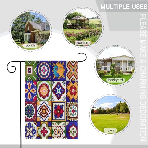 Double-sided garden flag Mexican Talavera Ceramic Tile Pattern Ethnic Folk Outdoor Flag Garden Flag Yard Outdoor Decoration (12×18in).