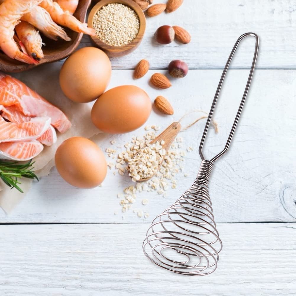 Coil Whisk Eggs, 8 Inch Egg Beater, Stainless Steel Wire Whisk, Egg Whisker with Rotating Spring, Flexible Egg Beater, Hand Eggbeater for Cooking Whipping Mixing Blender Kitchen Cream Egg