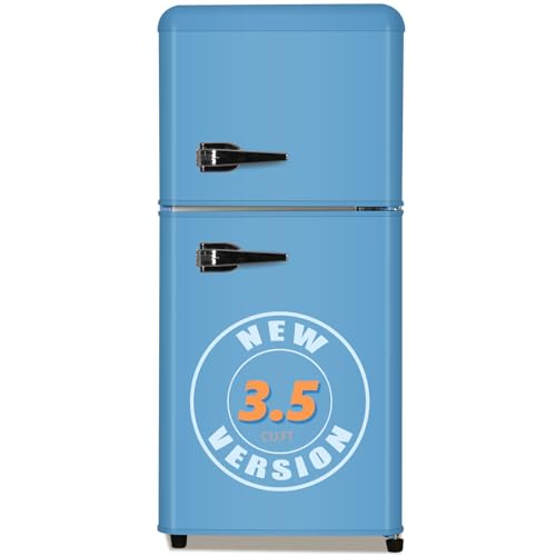 AXUTL Retro Mini Fridge Refrigerator with Freezer Bedroom Dorm Blue 3.5 Cu.ft Compact Small for RV Apartment 2-Door Design