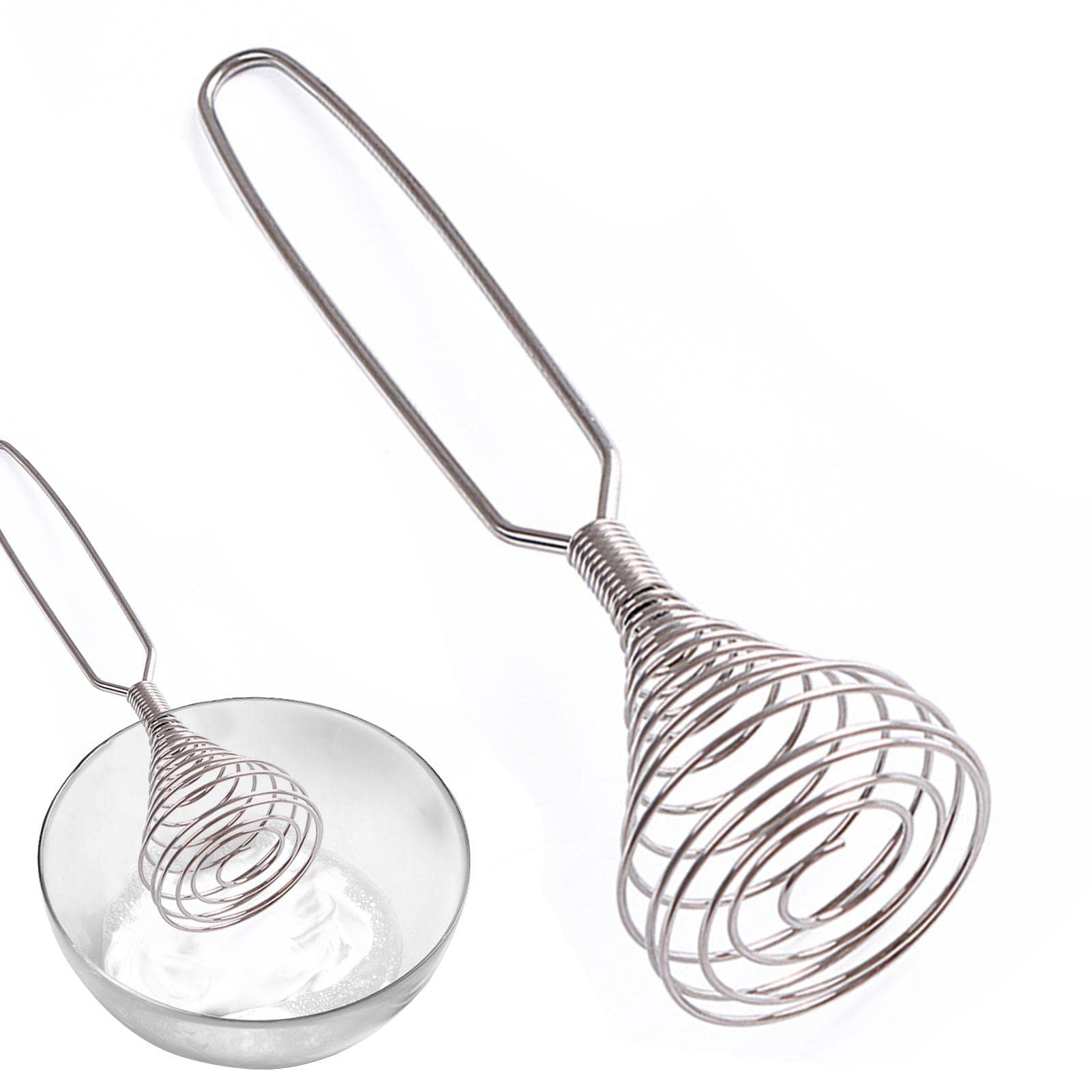 Coil Whisk Eggs, 8 Inch Egg Beater, Stainless Steel Wire Whisk, Egg Whisker with Rotating Spring, Flexible Egg Beater, Hand Eggbeater for Cooking Whipping Mixing Blender Kitchen Cream Egg