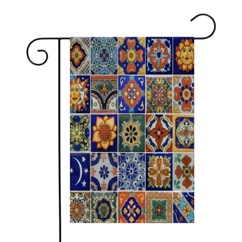 Double-sided garden flag Retro Talavera Tiles Mexican Folk Art Outdoor Flag Garden Flag Yard Outdoor Decoration (12×18in).