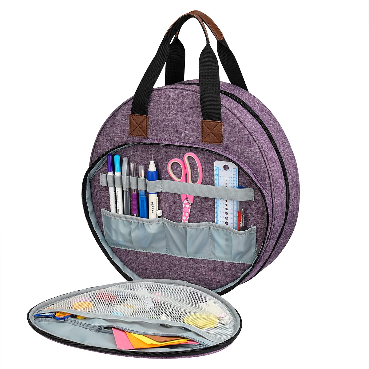 Shinyzone Cross Stitch Storage Bag Purple,Embroidery Projects Bag,Sewing Crafts Storage Tote Bag,Knitting Bags with Zipper Pockets Organiser for Embroidery Hoops,Charts and Threads