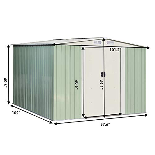 GoplusĀ® Galvanized Steel Outdoor Storage Shed 8.5X 8.5Ft Heavy Duty Tool House W/Sliding Door for Garden Lawn(Light Green)